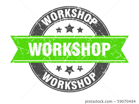 workshop round stamp with green ribbon. workshop - Stock Illustration ...