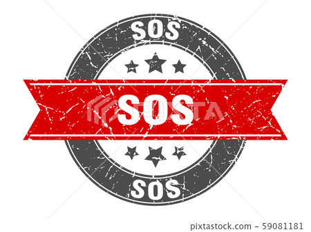 sos round stamp with red ribbon. sos - Stock Illustration [59081181 ...