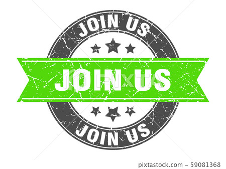 join us round stamp with green ribbon. join us - Stock Illustration ...