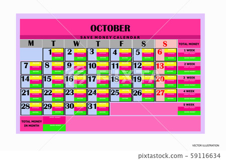 Calendar save money. Design month october 2019. - Stock Illustration ...