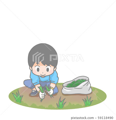 Illustration of a Boy Weeding - Stock Illustration [59118490] - PIXTA
