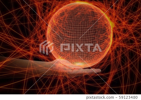 Abstract sphere floating in the palm - Stock Illustration [59123480 ...