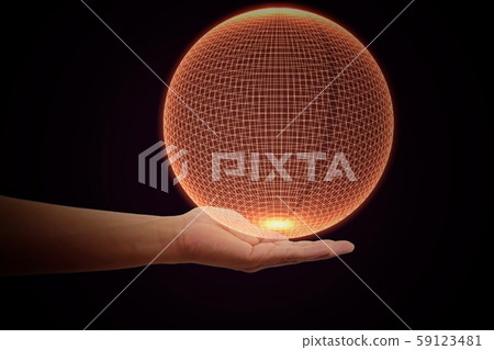 Abstract sphere floating in the palm - Stock Illustration [59123481 ...