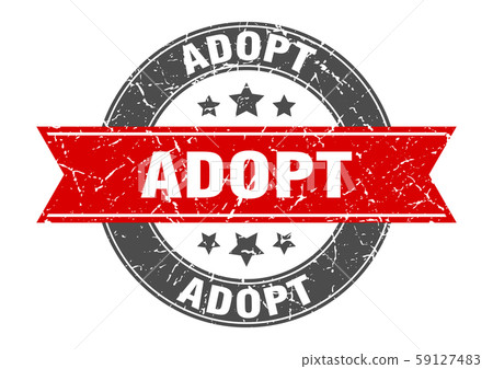 adopt round stamp with red ribbon. adopt - Stock Illustration [59127483 ...