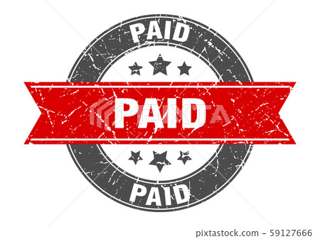 paid round stamp with red ribbon. paid - Stock Illustration [59127666 ...