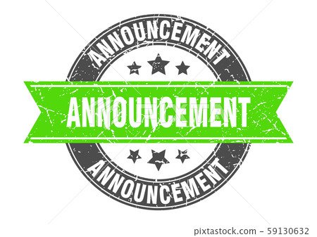 announcement round stamp with green ribbon. - Stock Illustration ...