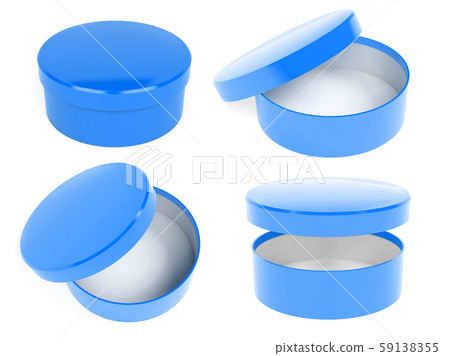 Round box. Open and closed blue carton with... - Stock Illustration ...