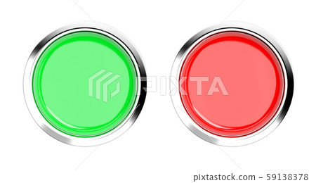 Green and red push buttons. Top view. 3d... - Stock Illustration ...