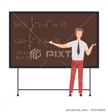 Man solves the equation on the board vector... - Stock Illustration ...