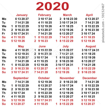 Calendar grid 2020 year. Simple calendar template - Stock Illustration ...