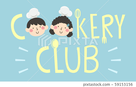 Kids Cookery Club Lettering Illustration - Stock Illustration [59153156 ...