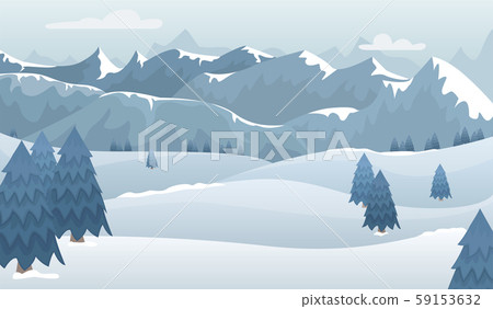 Winter mountain landscape in blue tones. Flat - Stock Illustration ...