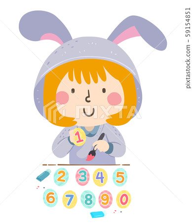 Kid Girl Paint Numbers Easter Eggs Illustration - Stock Illustration ...