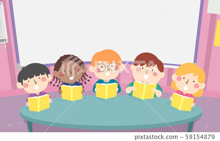 Kids Choral Reading Classroom Table Illustration - Stock Illustration ...