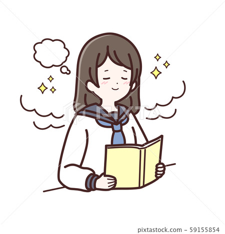 A girl student in a long-sleeved uniform... - Stock Illustration ...