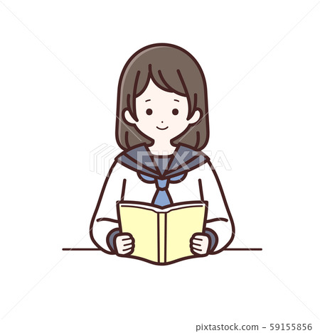Schoolgirl in a long sleeve uniform reading a book - Stock Illustration ...