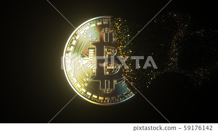 Disintegration of a BTC bitcoin token.... - Stock Illustration ...