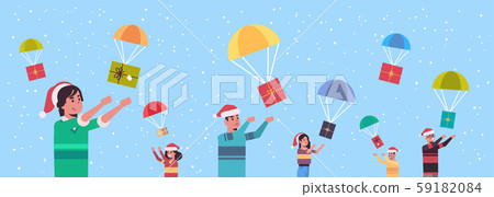 people catching gift present boxes falling down... - Stock Illustration ...