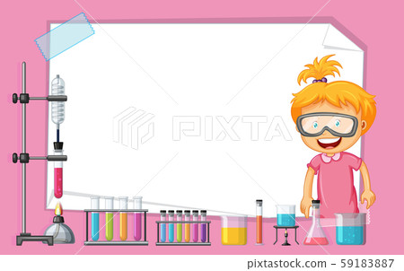 Frame template with girl working in science lab - Stock Illustration ...