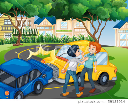 Scene with people fighting over car accident - Stock Illustration ...