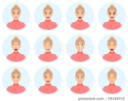 Set of cute girl avatar expressions face... - Stock Illustration ...