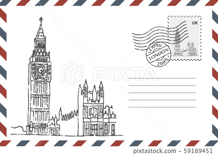 Envelope with hand drawn Big Ben - Stock Illustration [59189451] - PIXTA