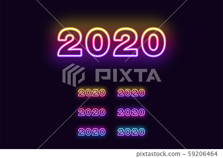 Neon number 2020, New Year digits in different - Stock Illustration ...