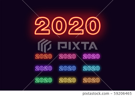 Neon number 2020, New Year digits in different - Stock Illustration ...