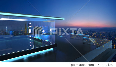 3D rendering of a modern glass balcony with... - Stock Illustration ...