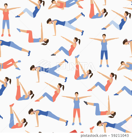 pattern with Collection of beautiful fit girl - Stock Illustration ...