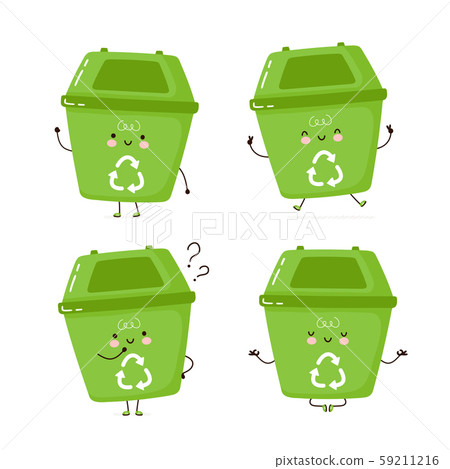 Cute happy trash bin character set - Stock Illustration [59211216] - PIXTA