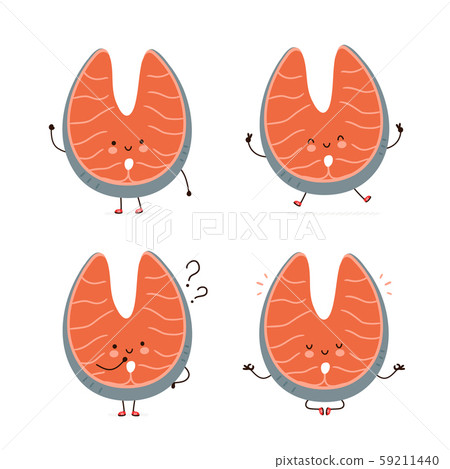 Cute happy red fish salmon character - Stock Illustration [59211440 ...
