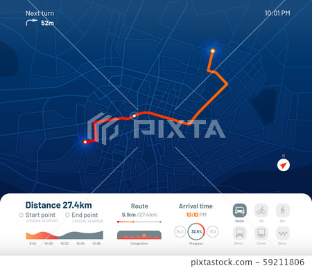 Route dashboard. City street map navigation,... - Stock Illustration ...