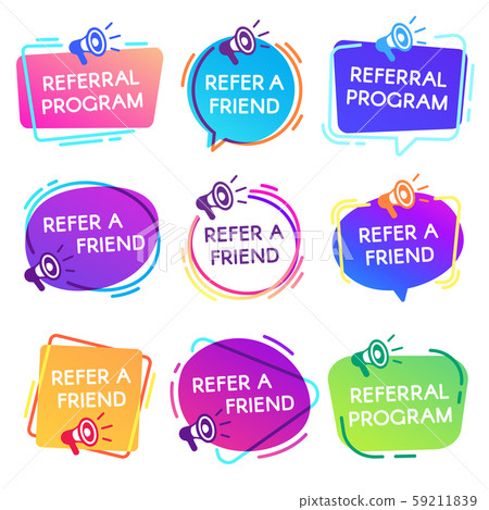 Refer friend badges. Referral program badge,... - Stock Illustration ...