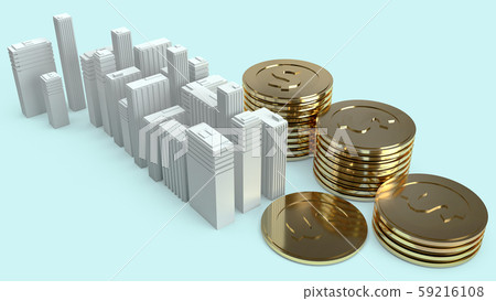 The Building model and gold coins for property... - Stock Illustration ...