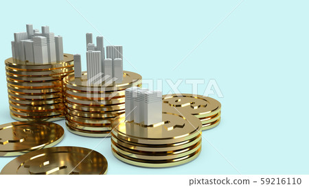 The Building model and gold coins for property... - Stock Illustration ...