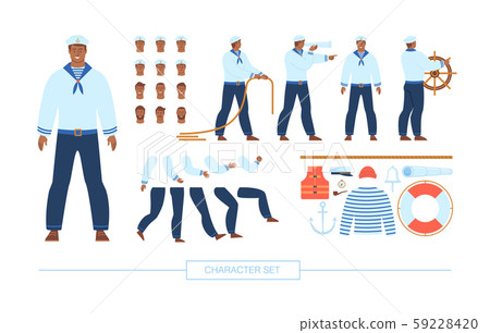 Navy Sailor Character Constructor Flat Vector Set - Stock Illustration ...
