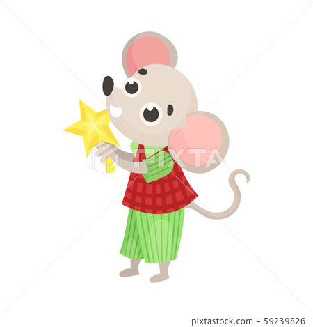 Cute little mouse with a star. Vector... - Stock Illustration [59239826 ...