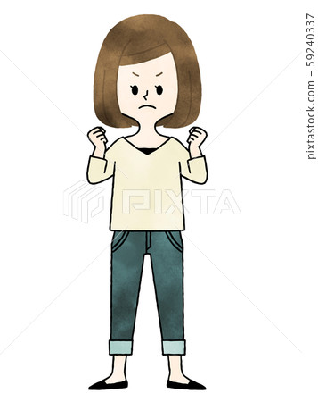 Woman-guts pose-motivation & anger-watercolor - Stock Illustration ...