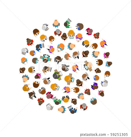 Cartoon Color People Standing Top View Round... - Stock Illustration ...