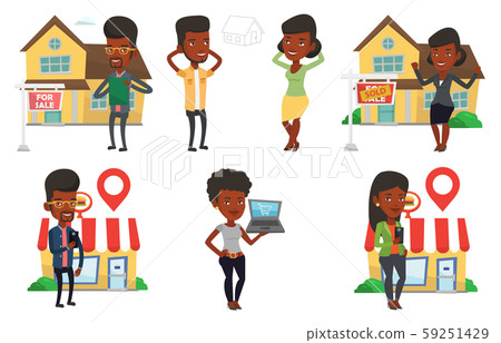 Vector set of real estate agents and house owners. - Stock Illustration ...