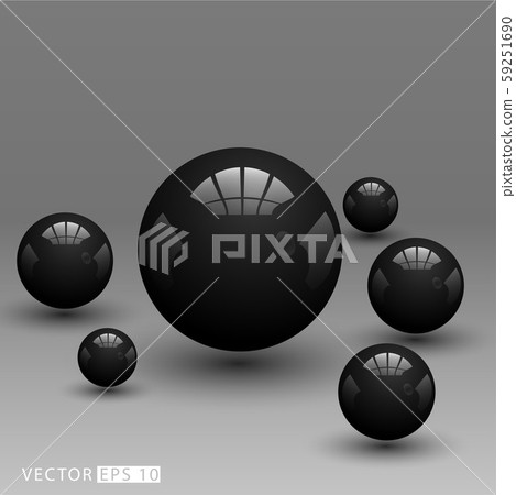 Realistic 3D black ball. Vector illustration-插圖素材 [59251690] - PIXTA圖庫