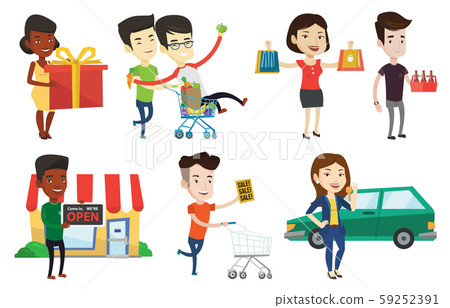 Vector set of shopping people characters. - Stock Illustration ...