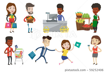 Vector set of shopping people characters. - Stock Illustration ...
