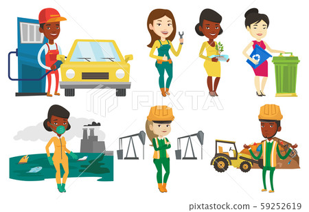 Vector set of characters on ecology issues. - Stock Illustration ...