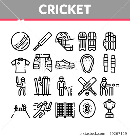 Cricket Game Collection Elements Icons Set Vector - Stock Illustration ...