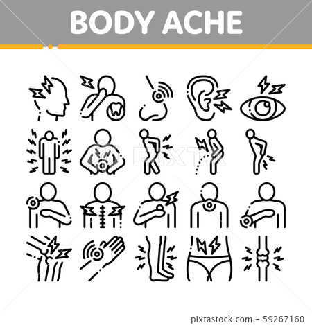 Body Ache Collection Elements Icons Set Vector - Stock Illustration ...