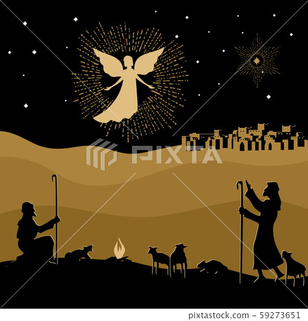Christmas story. Night Bethlehem. An angel... - Stock Illustration ...