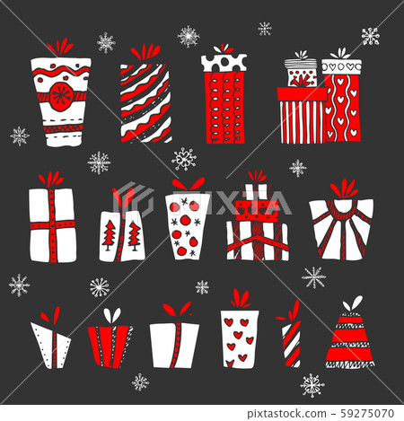 Hand-drawn Christmas gifts and boxes for winter... - Stock Illustration ...