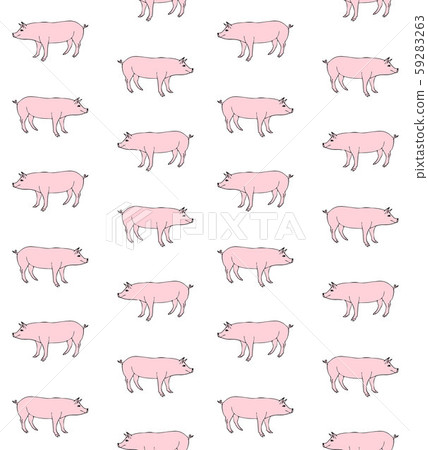 Vector seamless pattern of hand drawn pink pig - Stock Illustration ...